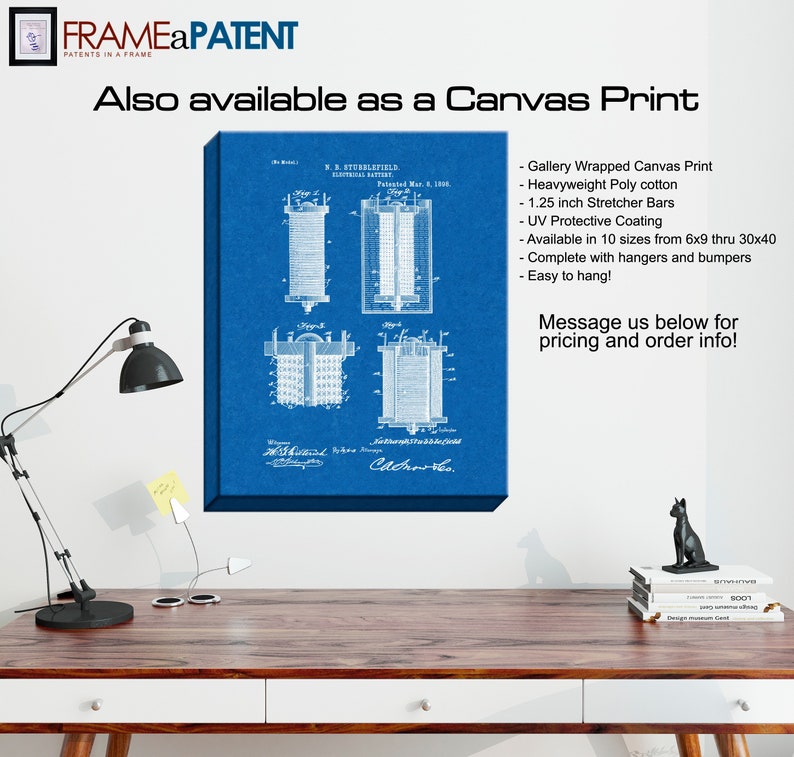 Electrical Battery Patent Print Poster - 1898 - Historical Vintage Wall ...
