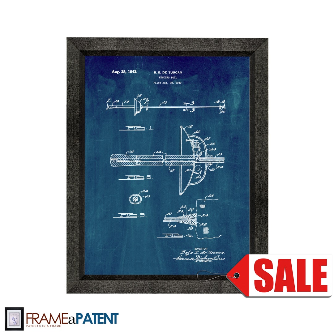 Fencing Foil Patent Print Poster - 1942 - Historical Vintage Wall Art ...