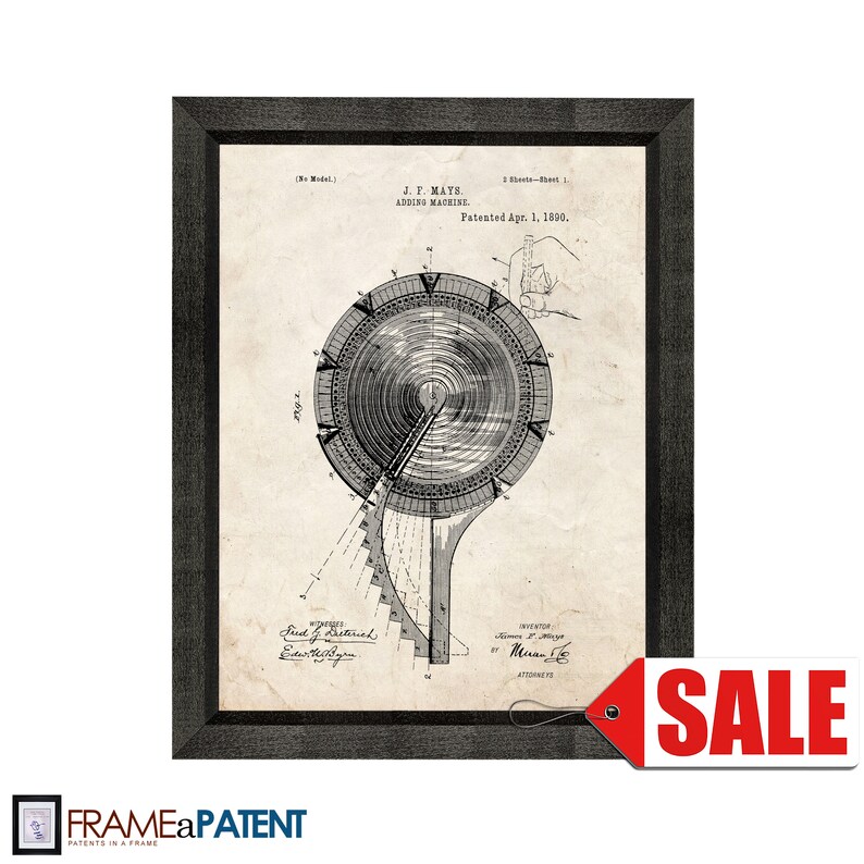 Adding Machine Patent Print Poster 1890 Historical Vintage | Etsy