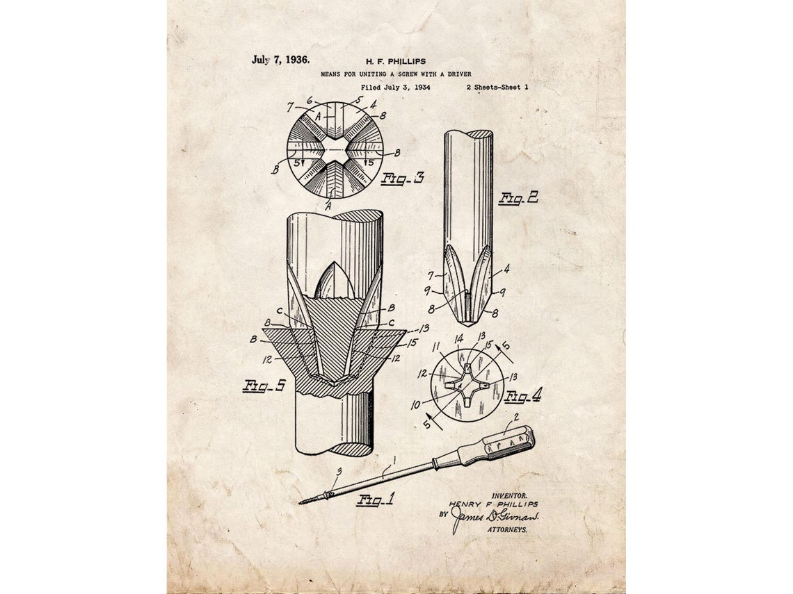Phillips Head Screwdriver Patent Print Poster - 1936 - Historical ...