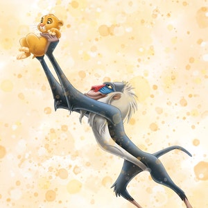 Simba and Rafiki From the Lion King Art Print, Disney Poster, Wall ...