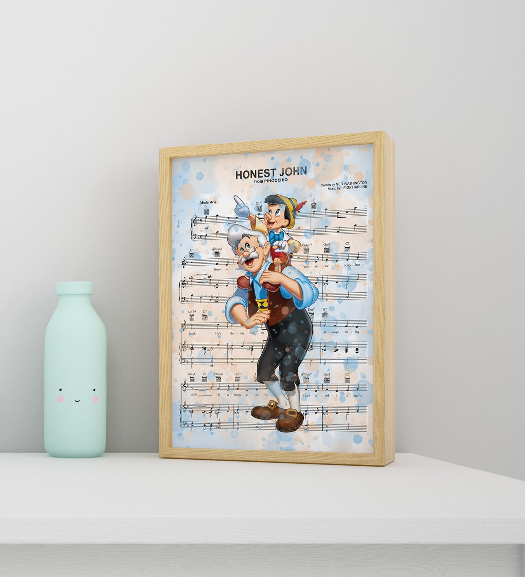 Pinocchio and Geppetto Music Sheet Art Print, Disney Poster, Disney ...