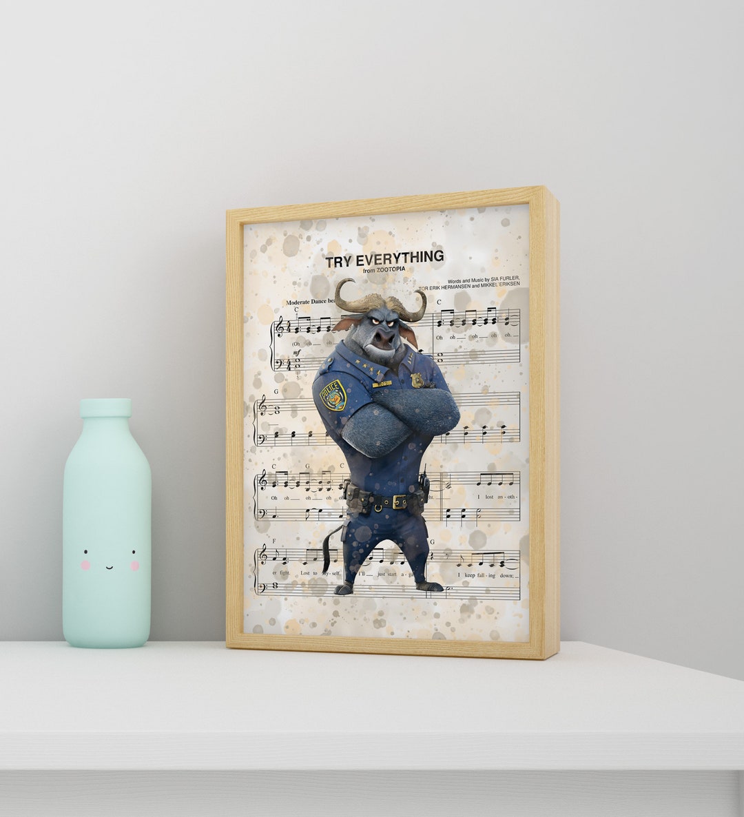 Chief Bogo From Zootopia Try Everything Music Sheet Art Print, Disney ...