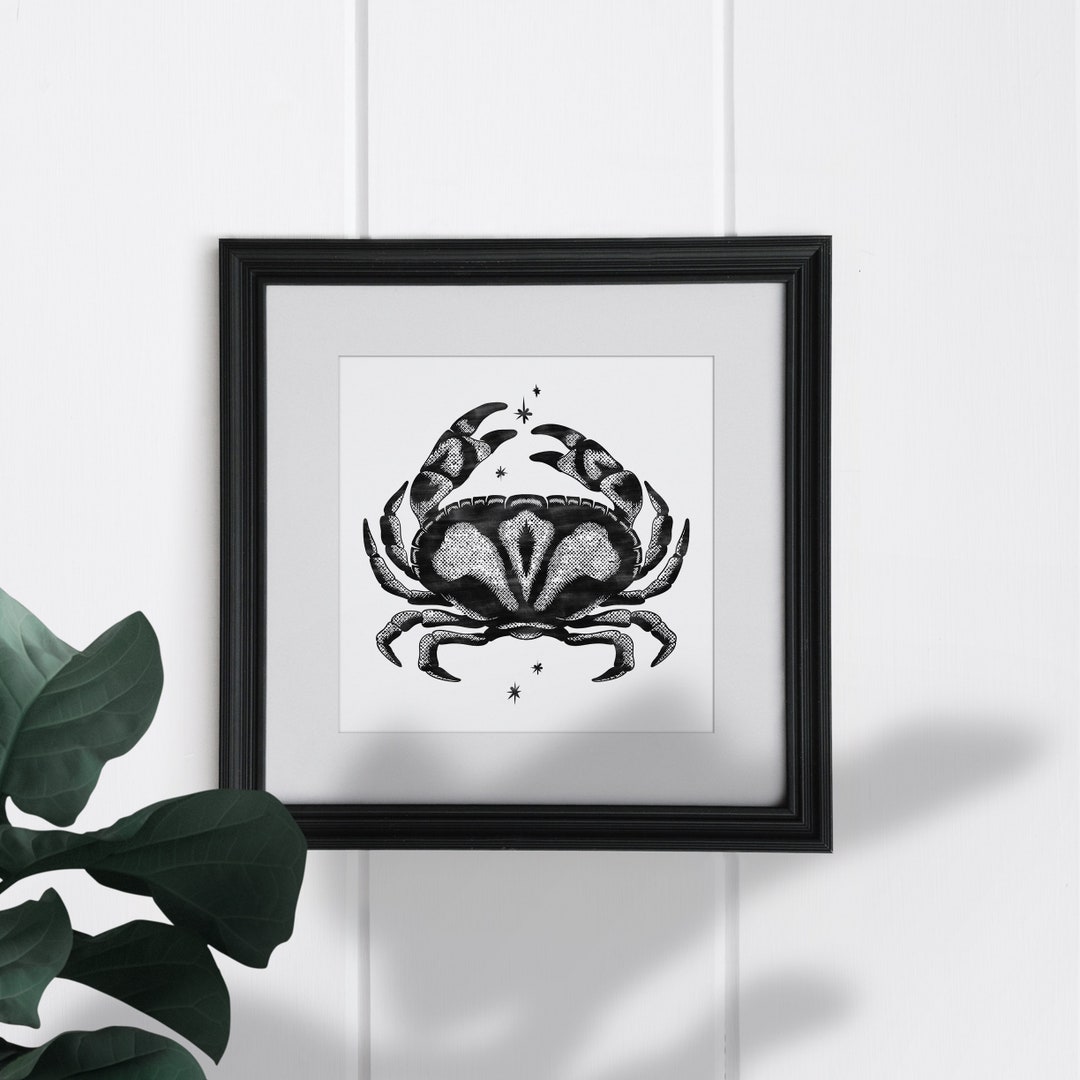 Cancer Zodiac Sign, Digital Print, Cosmic Art, Black and White, Giclee ...