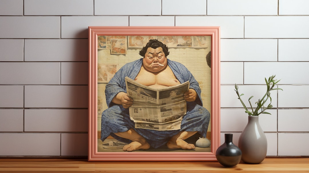 Quirky Bathroom Art I Japanese Sumo Wrestler I Digital Illustration I ...