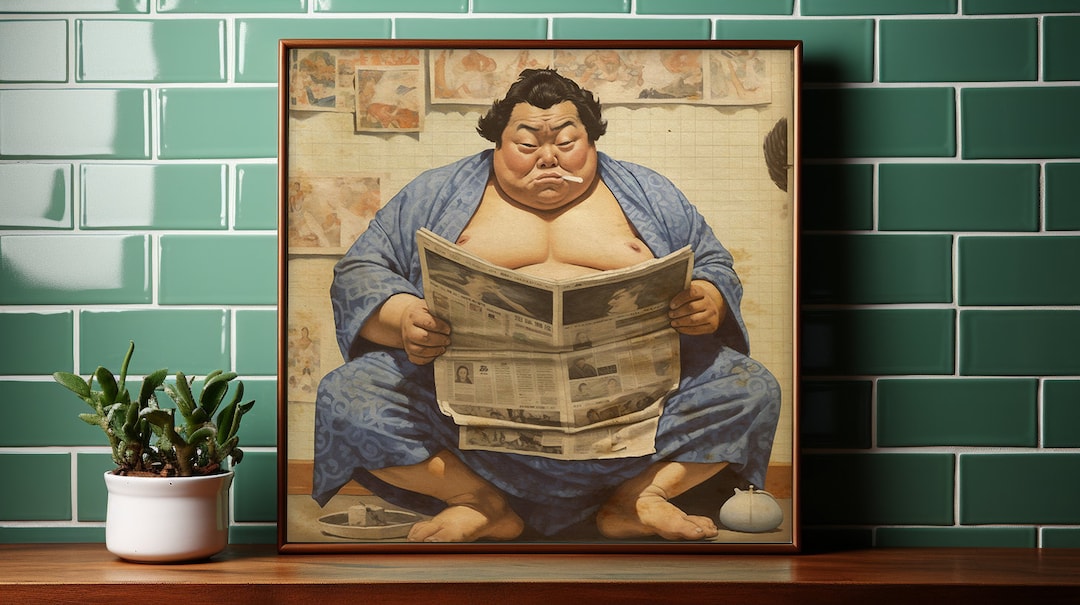 Quirky Bathroom Art I Japanese Sumo Wrestler I 12x12 Digital ...