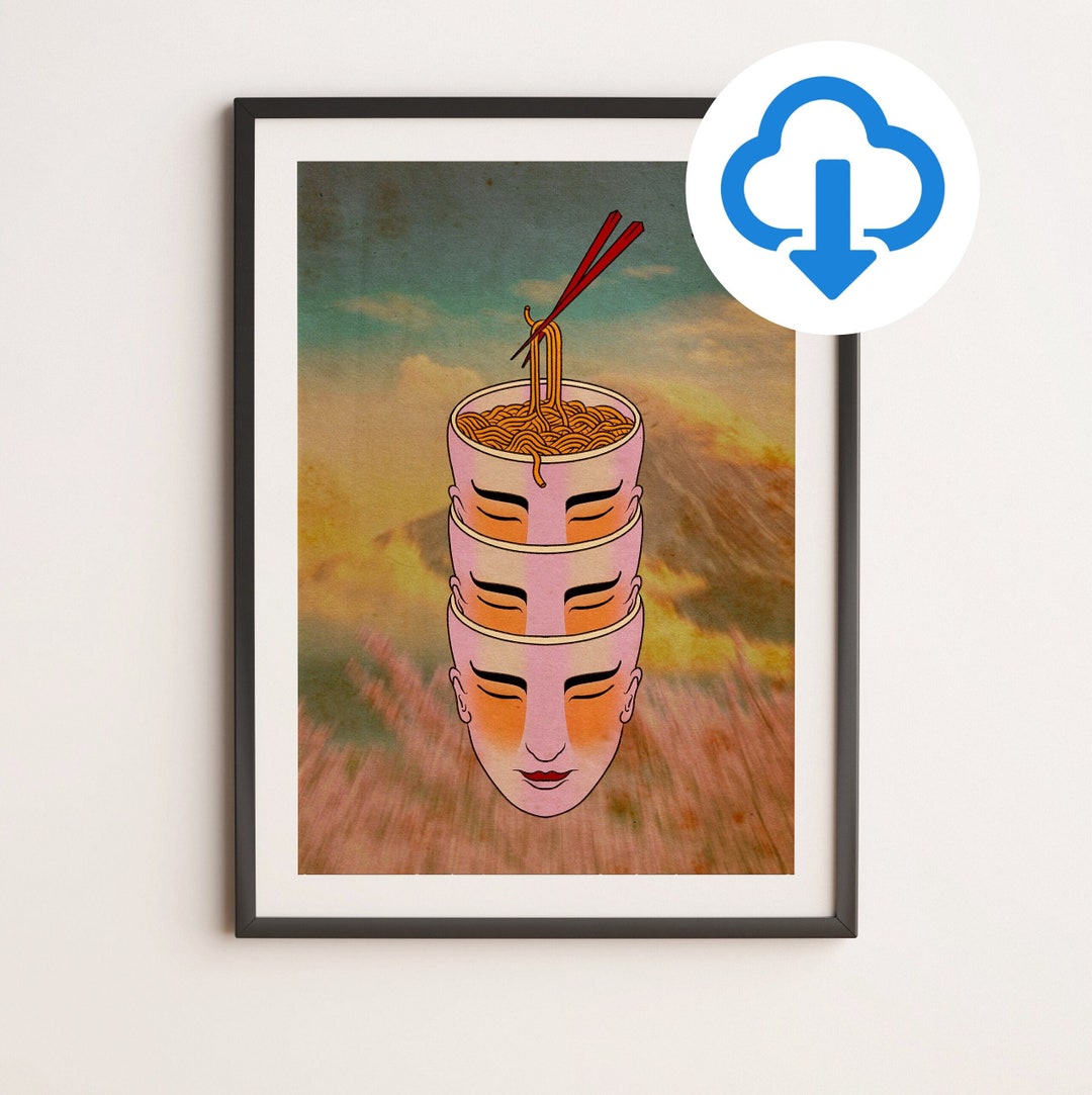 Ramen Noodle Head I Kitchen Print I A3 Digital Download I Hand ...