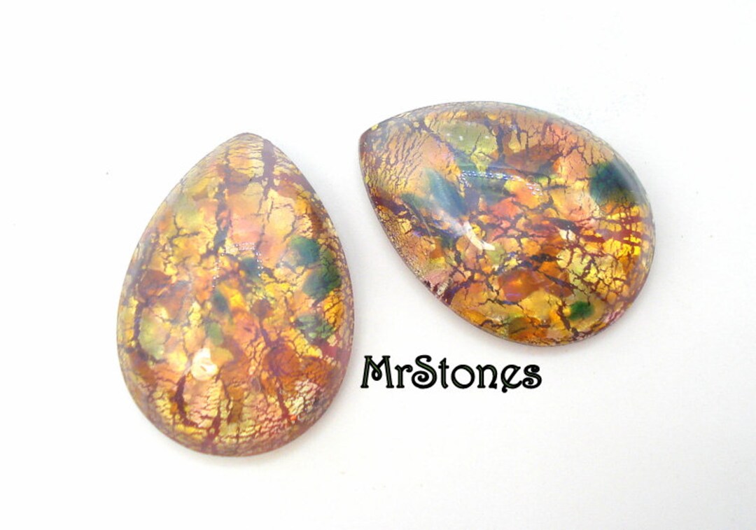2 Pc Lot 18x13mm Fire Opal Harlequin Pear Shape Pendeloque Glass ...
