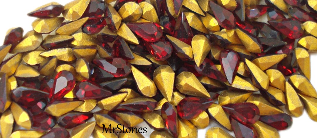 24pc Lot 7x4 Mm Dark Siam Red Pear Shape Teardrop Vintage SWAROVSKI ...