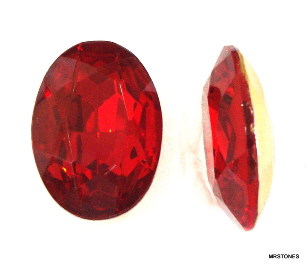 1 Pc 25x18mm Siam Ruby Red Oval Vintage Czech Rhinestone Gold - Etsy