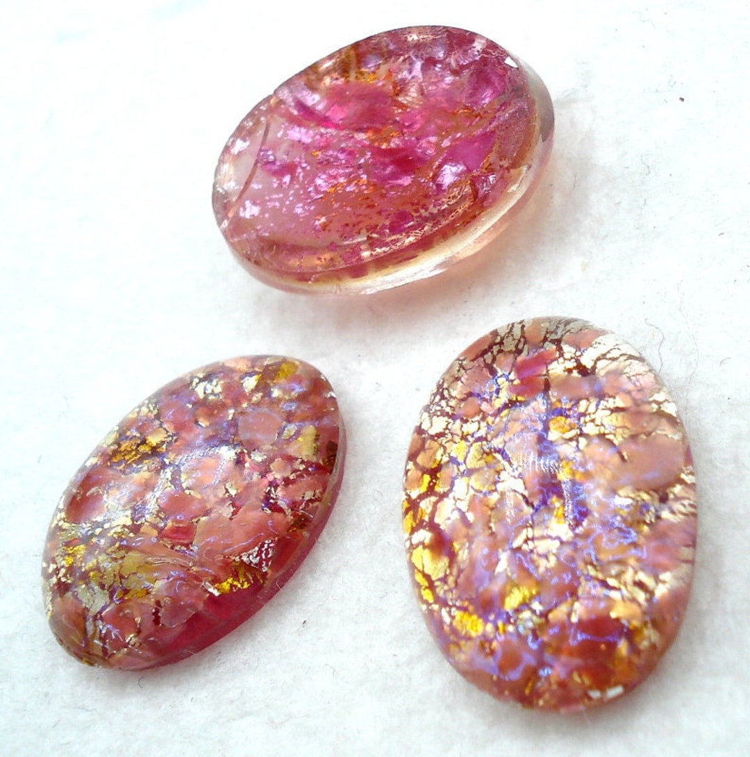 2 Pc Lot 18x13mm 1685 Glass Red Orange Opal Oval Cabochons Czech Glass ...