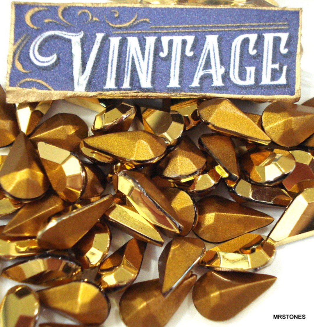 Lote de 12 piezas ~ 10x6 mm Arum Aurum Pears Gold Foiled Back Vintage ...