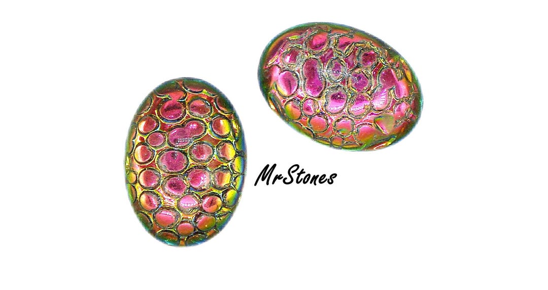 2 Pc Lot 18x13mm Helio Red Specialty Snakeskin Oval Glass Cabochon West ...