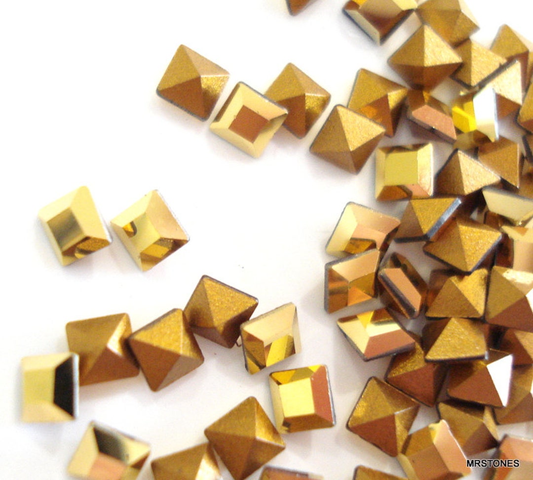 24 Pc Lot 3mm Arum Squares Gold Foiled Pointed Back Vintage Swarovski ...