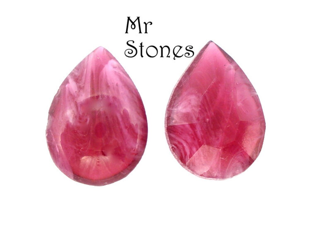 2 Pc Lot 18x13mm Flawed Ruby Pendeloque Pear Bombe Cut No Foil Vintage Germany Glass Rhinestones ...