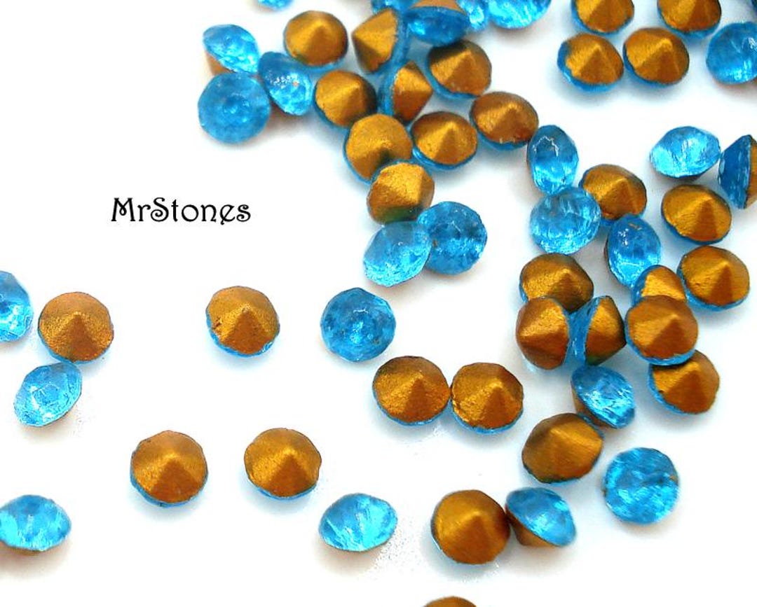 100pcs 2.3-2.4mm Darker Aqua Blue Fire-polished Chatons Czech 8ss 17pp ...