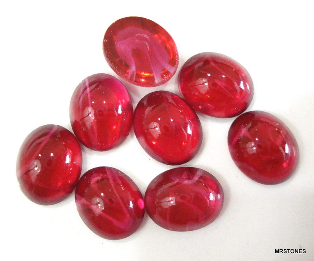 6 Pc Lot 10x8mm 1685 Flawed Ruby Ovals Cabochons No Foil Glass Stones ...