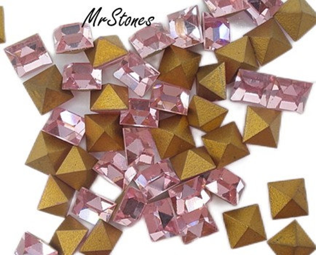 SWAROVSKI 18pc Lot Light Rose Pink Square Shape Vintage Art. 4400 Gold ...