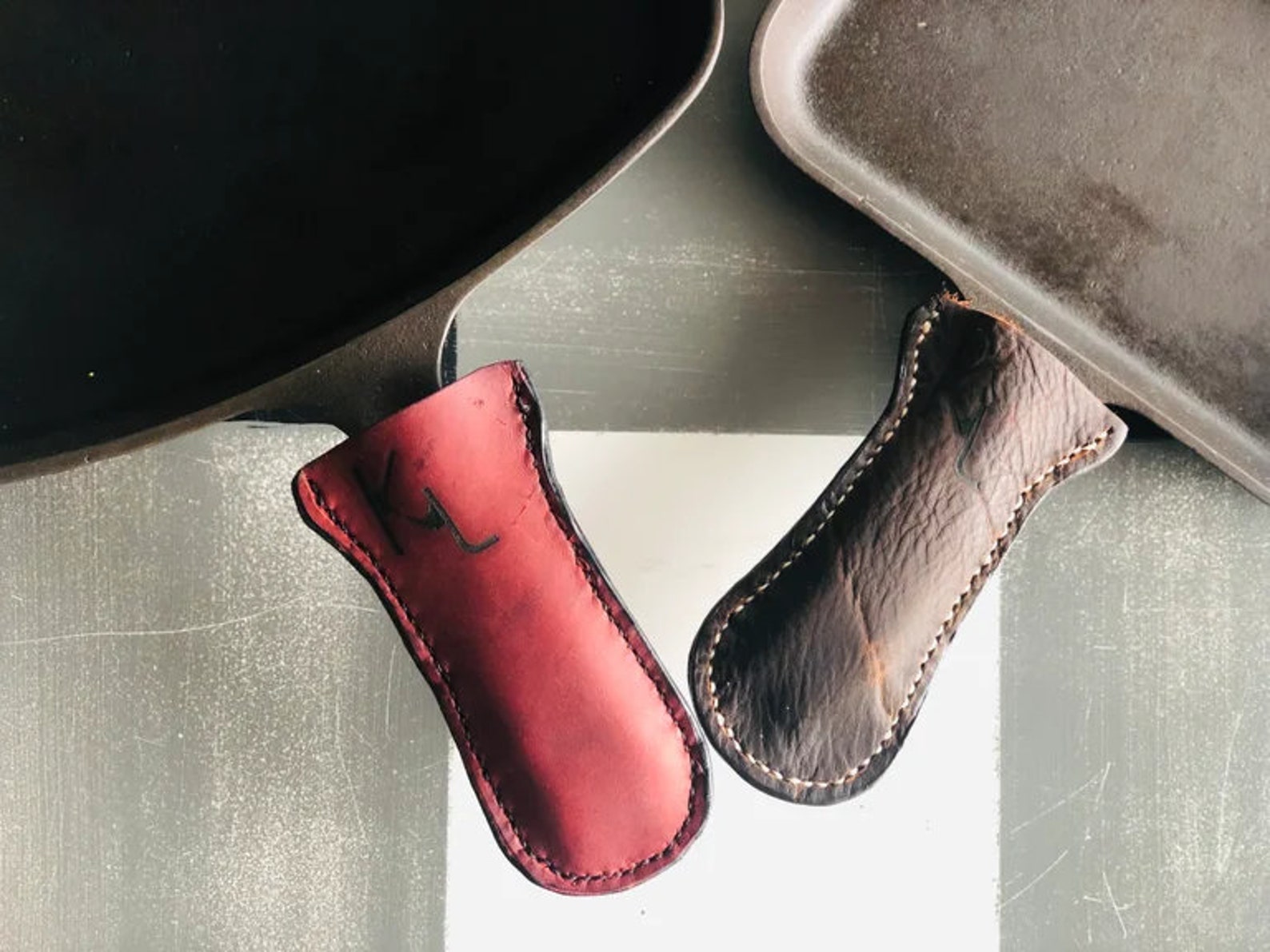 Leather Handle Cover for Cast Iron Skillets, House Warming Gifts ...