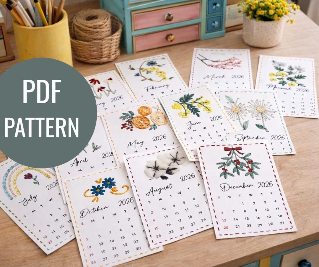 Embroidery Calendar Pattern Pdf,stitch Journal Template,yearly ...