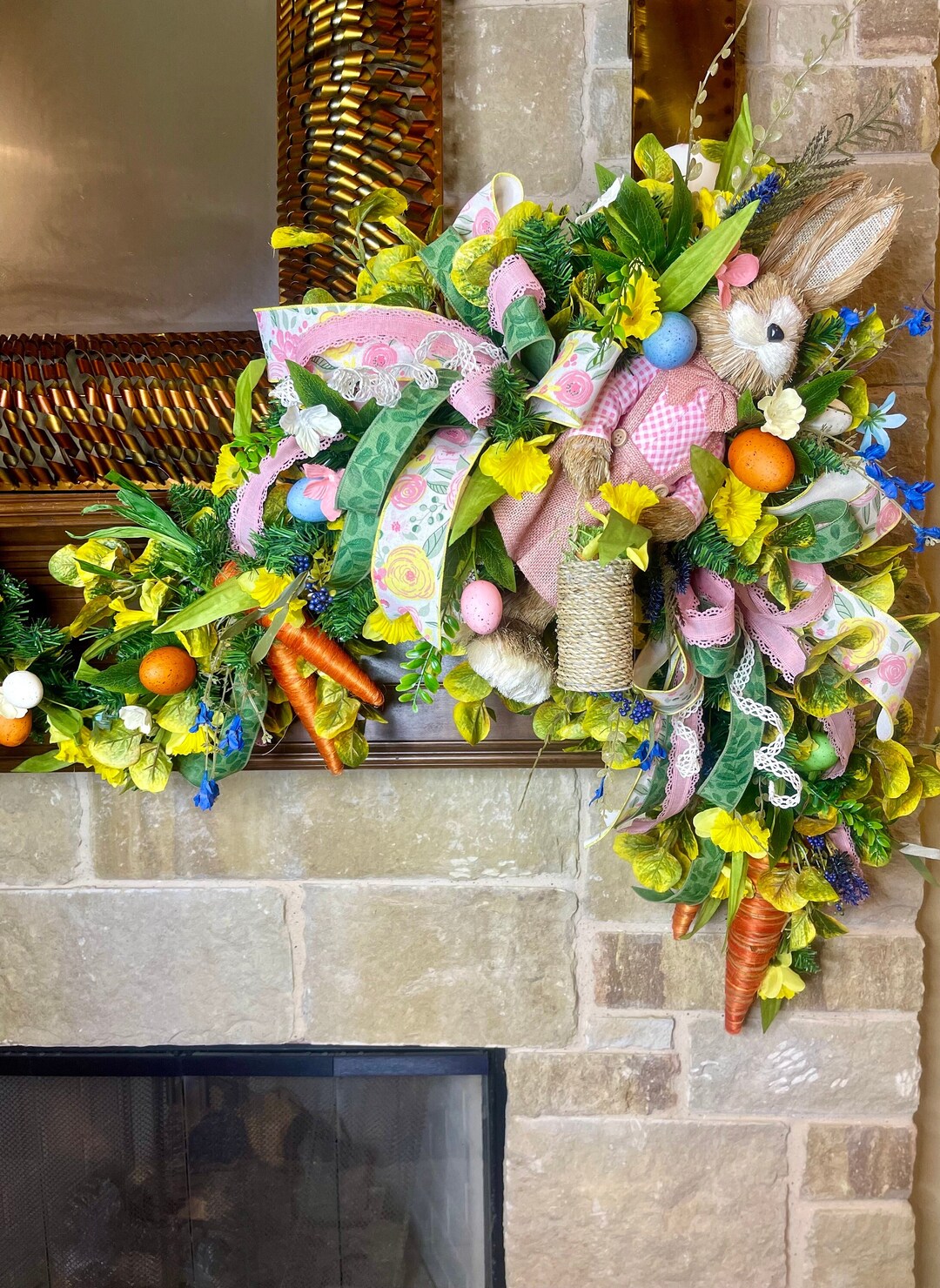 Spring Corner Swag, Easter Bunny Swag, Fireplace Decor, Bunny ...