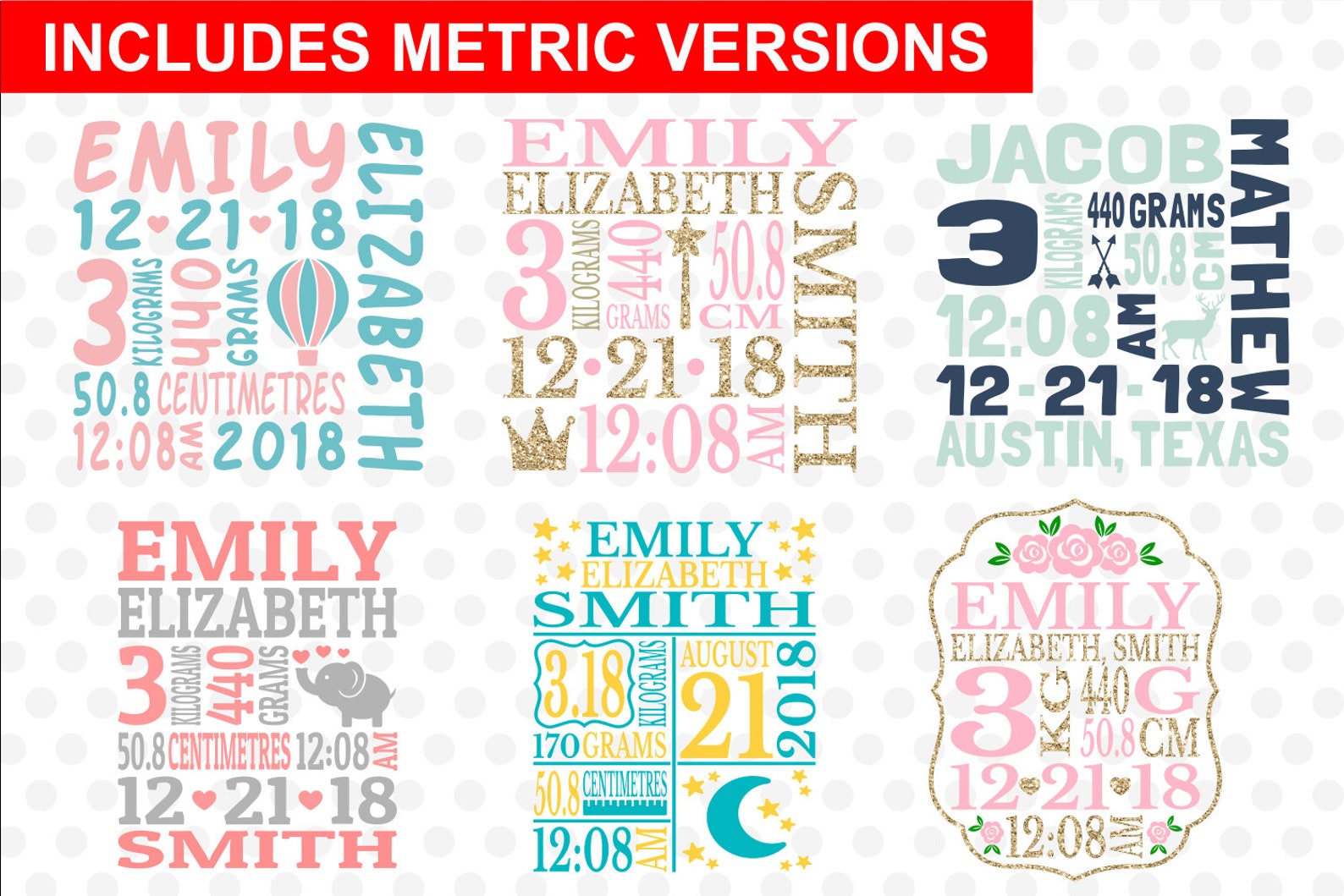 Baby Birth Announcement Bundle - SVG - DXF - EPS - Baby Stats - Metric ...
