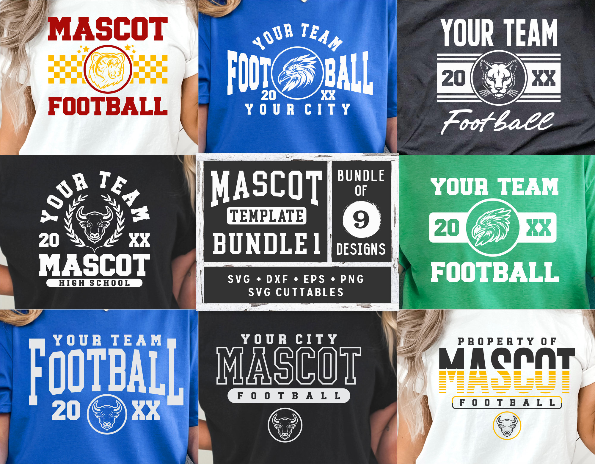 Sports Template Bundle Svg - Mascot Template Bundle 1 - Svg - Dxf - Eps ...