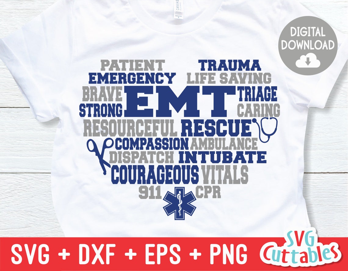 EMT svg Cut File svg eps dxf png Heart Word Art | Etsy