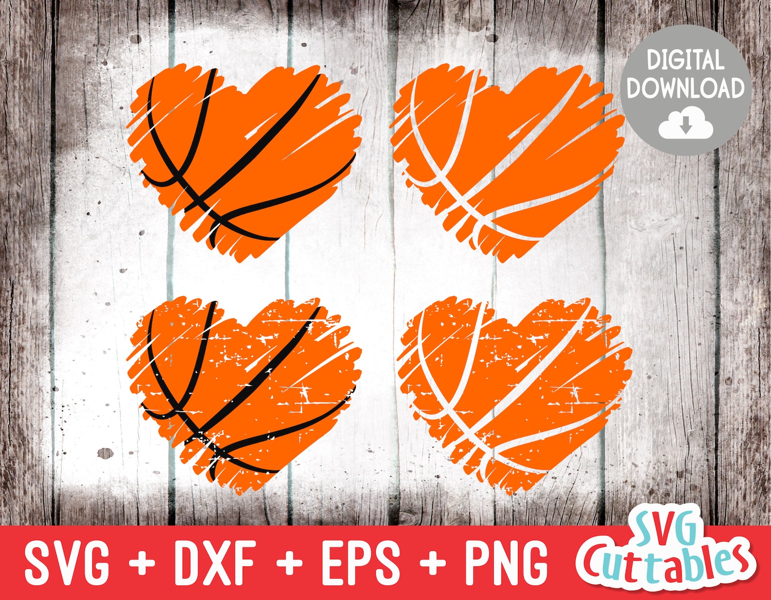 Basketball Heart Svg - Basketball Cut File - Svg - Dxf - Eps -png - Distressed - Brush Strokes ...