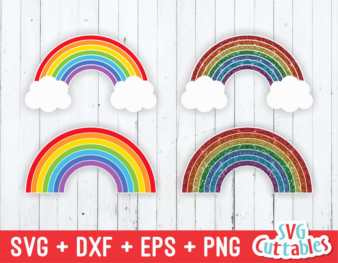 Rainbow Svg Rainbow Cut File Rainbow With Clouds Glitter | Etsy