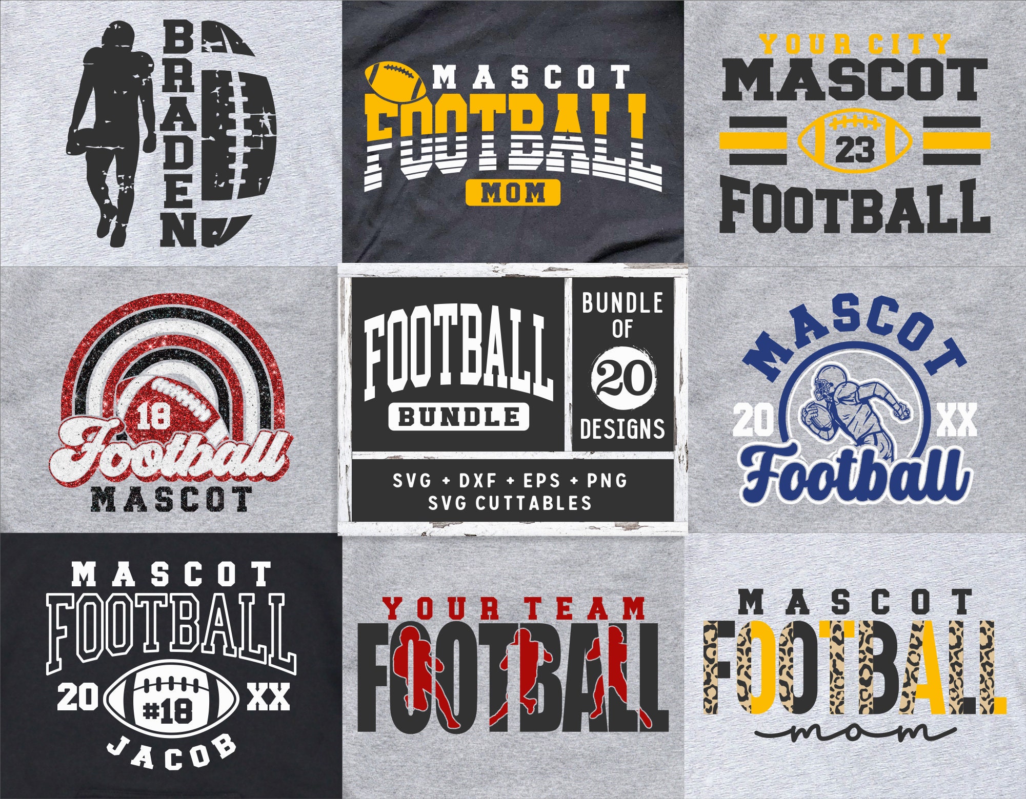 Football Bundle Svg Football Template Bundle 3 Svg Dxf - Etsy