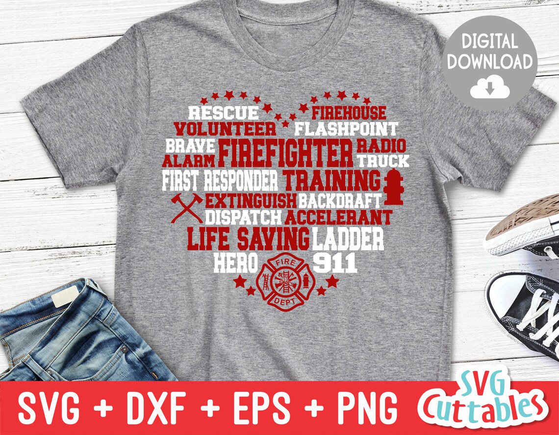 Firefighter Svg - Firefighter Heart Subway Art SVG - Word Art - Dxf ...