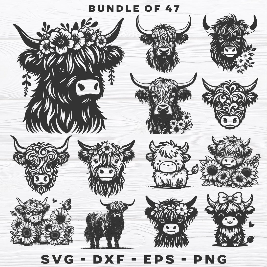 Highland Cow Svg - Highland Cow Bundle 1 - Svg - Dxf - Eps - Png ...
