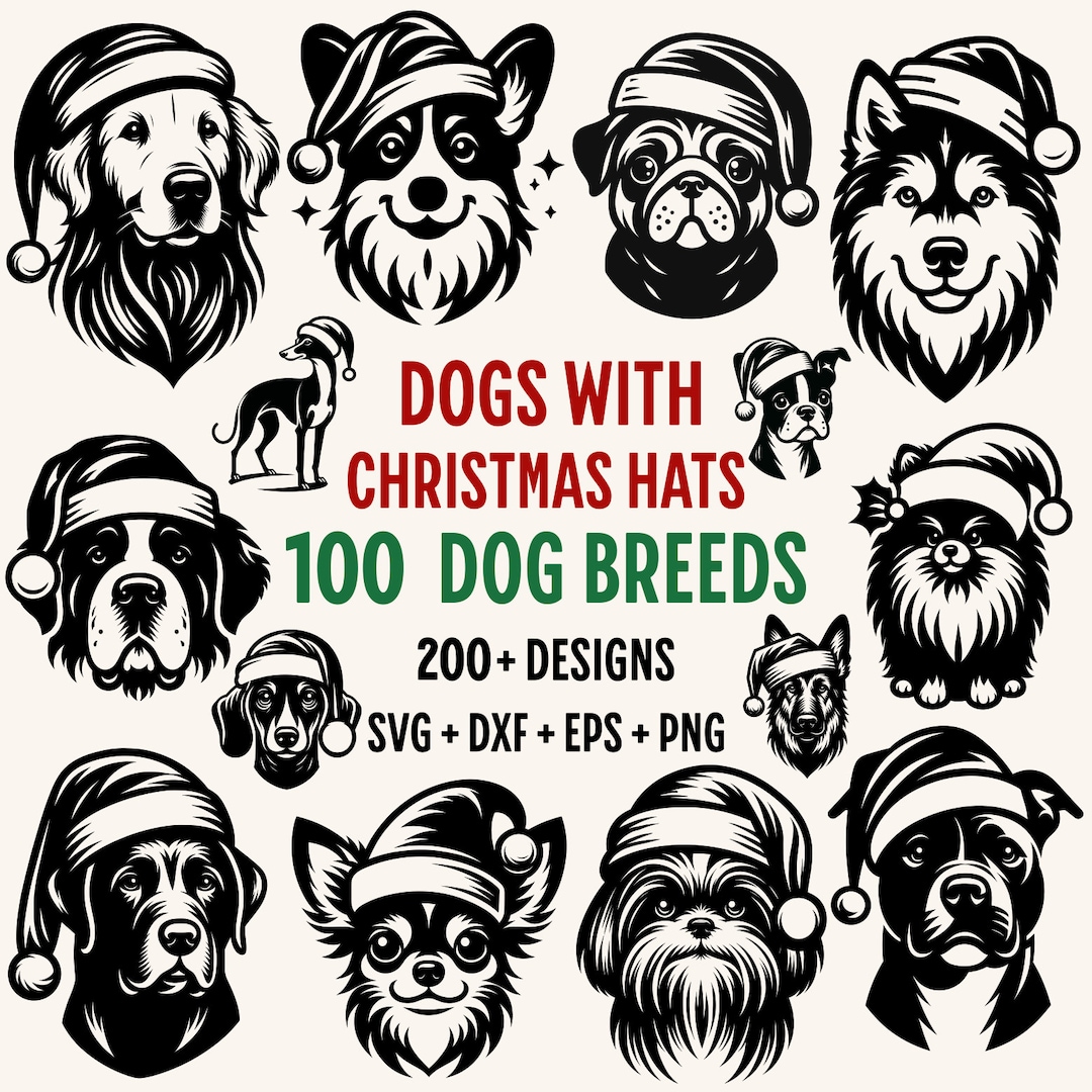 Dogs With Santa Hats Svg Bundle - Christmas Dogs Svg - Cut File - Svg ...