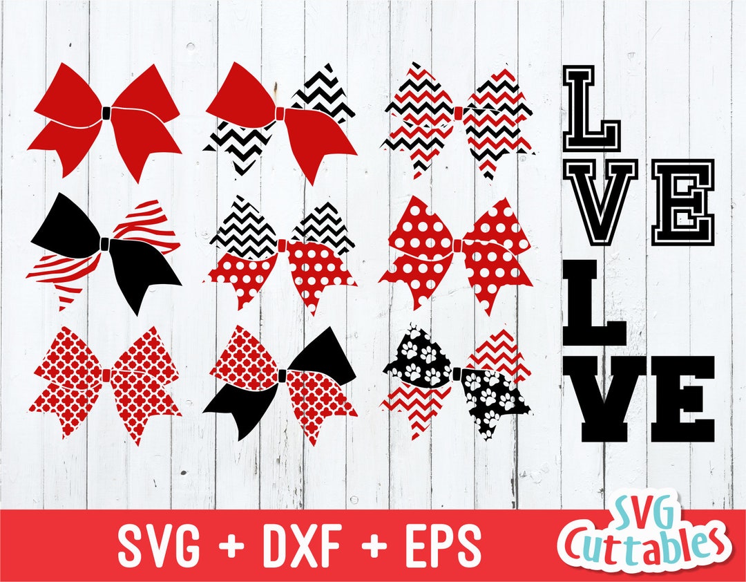 Cheer Bow Svg, Cheer Love Svg, Patterned Bow, Svg, Eps, and Dxf ...