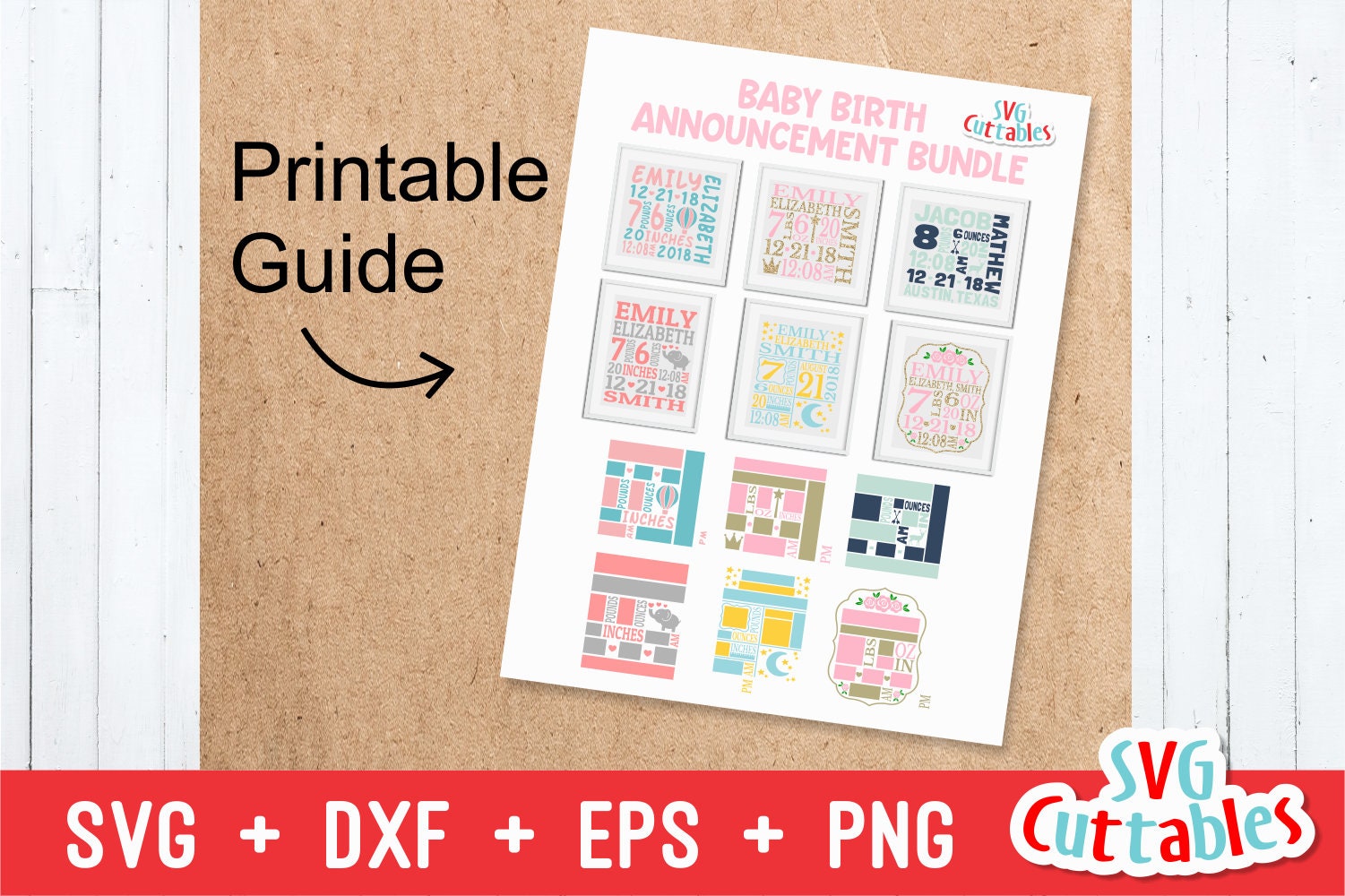 Baby Birth Announcement Bundle - SVG - DXF - EPS - Baby Stats - Metric ...