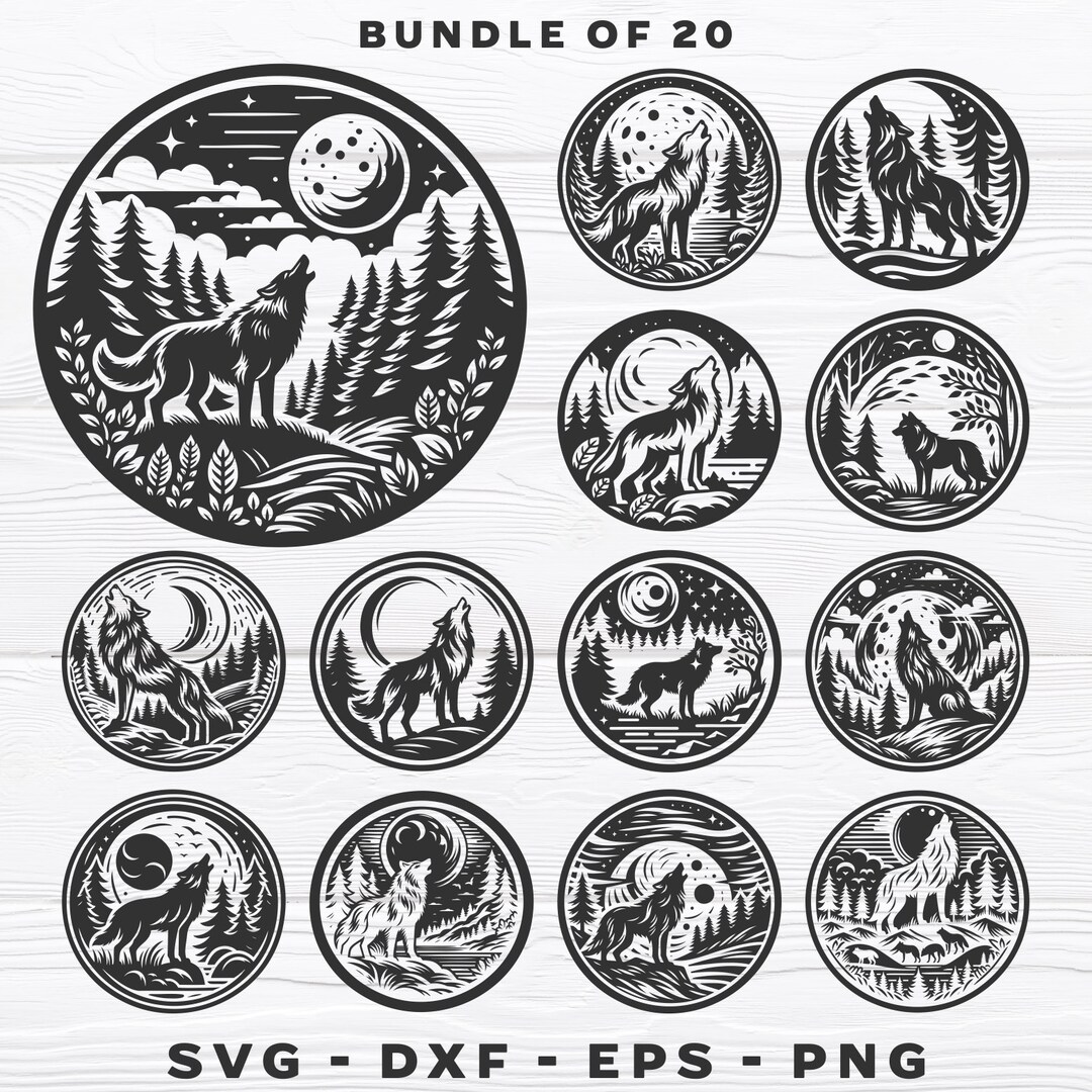 Wolf Svg - Wolf Scene Bundle 1 - Svg - Dxf - Eps - Png - Round Wolf ...