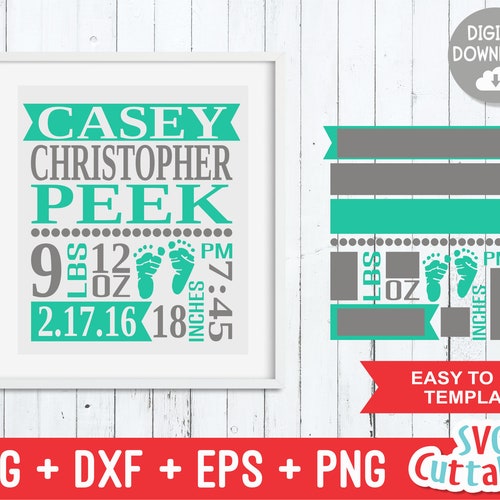 Baby Birth Announcement Svg Dxf Eps Jpeg Format Layered - Etsy