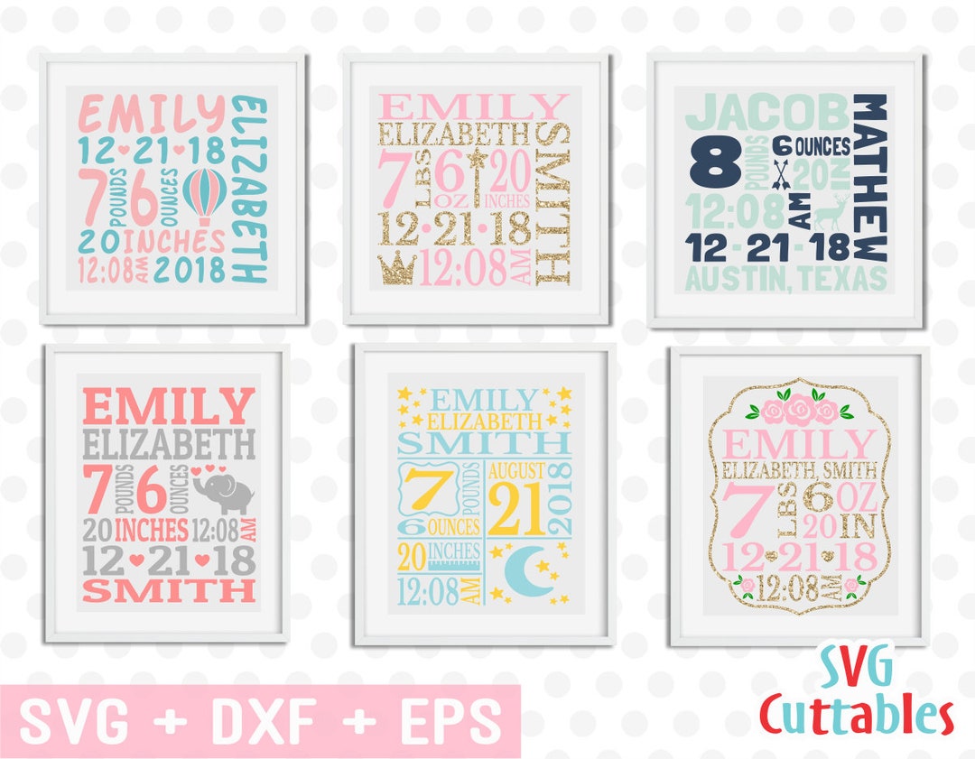 Baby Birth Announcement Bundle - SVG - DXF - EPS - Baby Stats - Metric ...