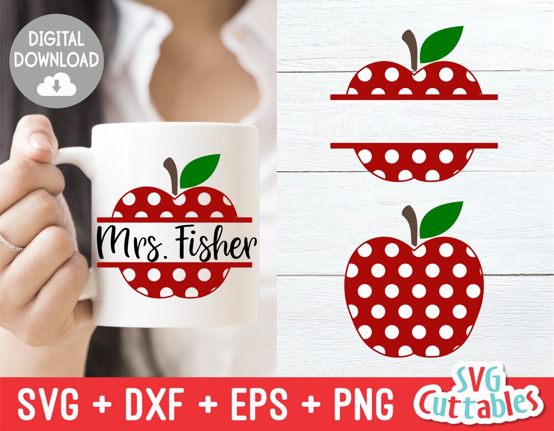 Split Polka Dot Apple Svg - Apple Cut File- Apple Monogram Frame ...