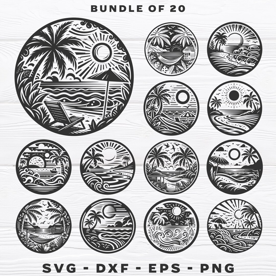 Beach Svg - Beach Scene Bundle 1 - Svg - Dxf - Eps - Png - Round Beach ...
