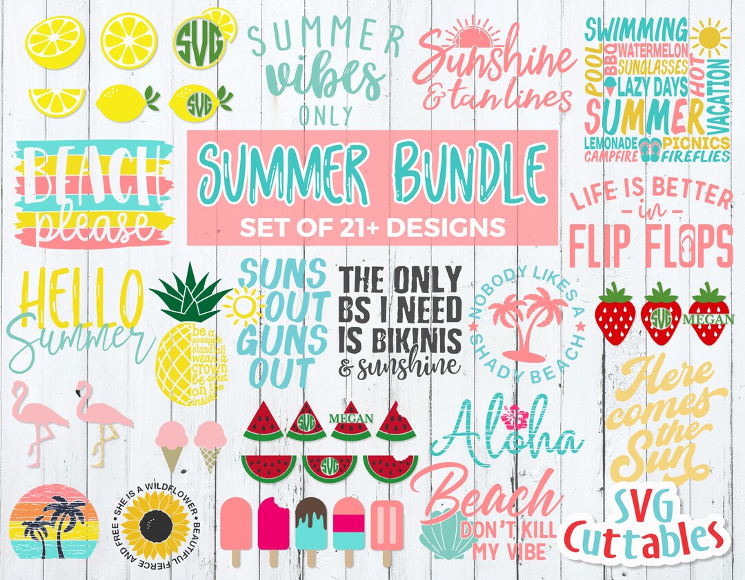 Summer Bundle Svg - Summer Cut Files - Monogram Frames - Shirt Designs ...
