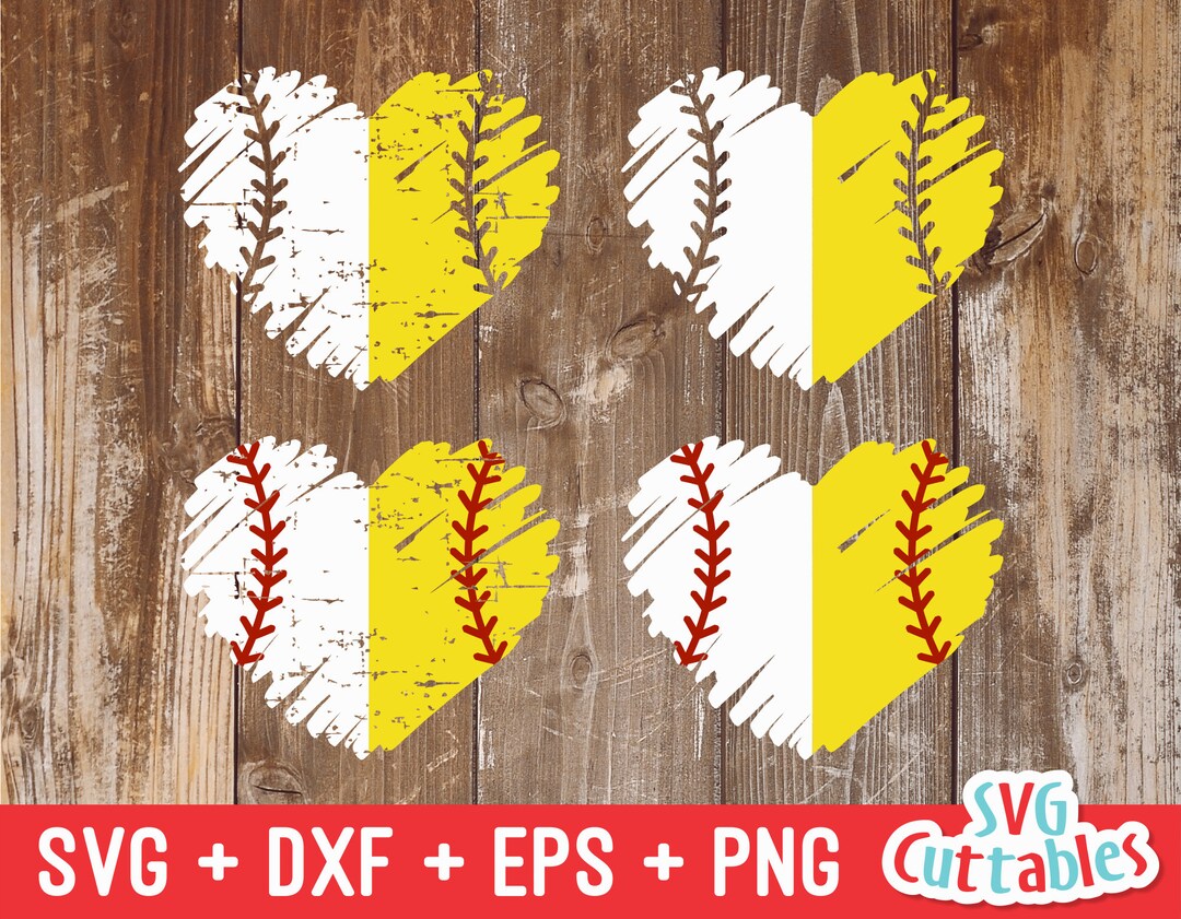 Split Baseball Heart Svg - Softball Heart Svg - Distressed - Grunge ...