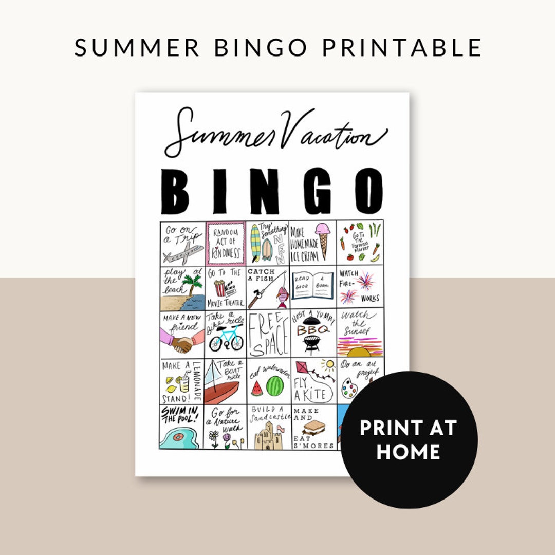 Summer Vacation Downloadable and Printable Bingo Board for Kids and ...