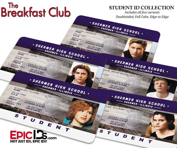 The Breakfast Club Inspired Student ID Collection set of 5 | Etsy