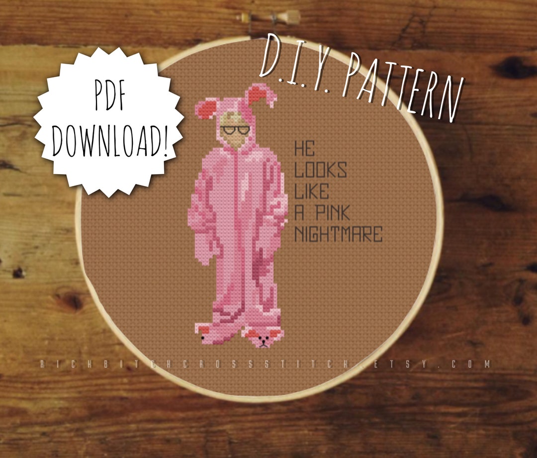 DIY Pink Nightmare | A Christmas Story Ralphie Bunny Suit Cross Stitch ...