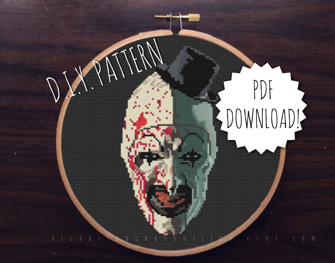 DIY Terrifying Silent Clown Cross Stitch PATTERN. Counted Cross Stitch ...