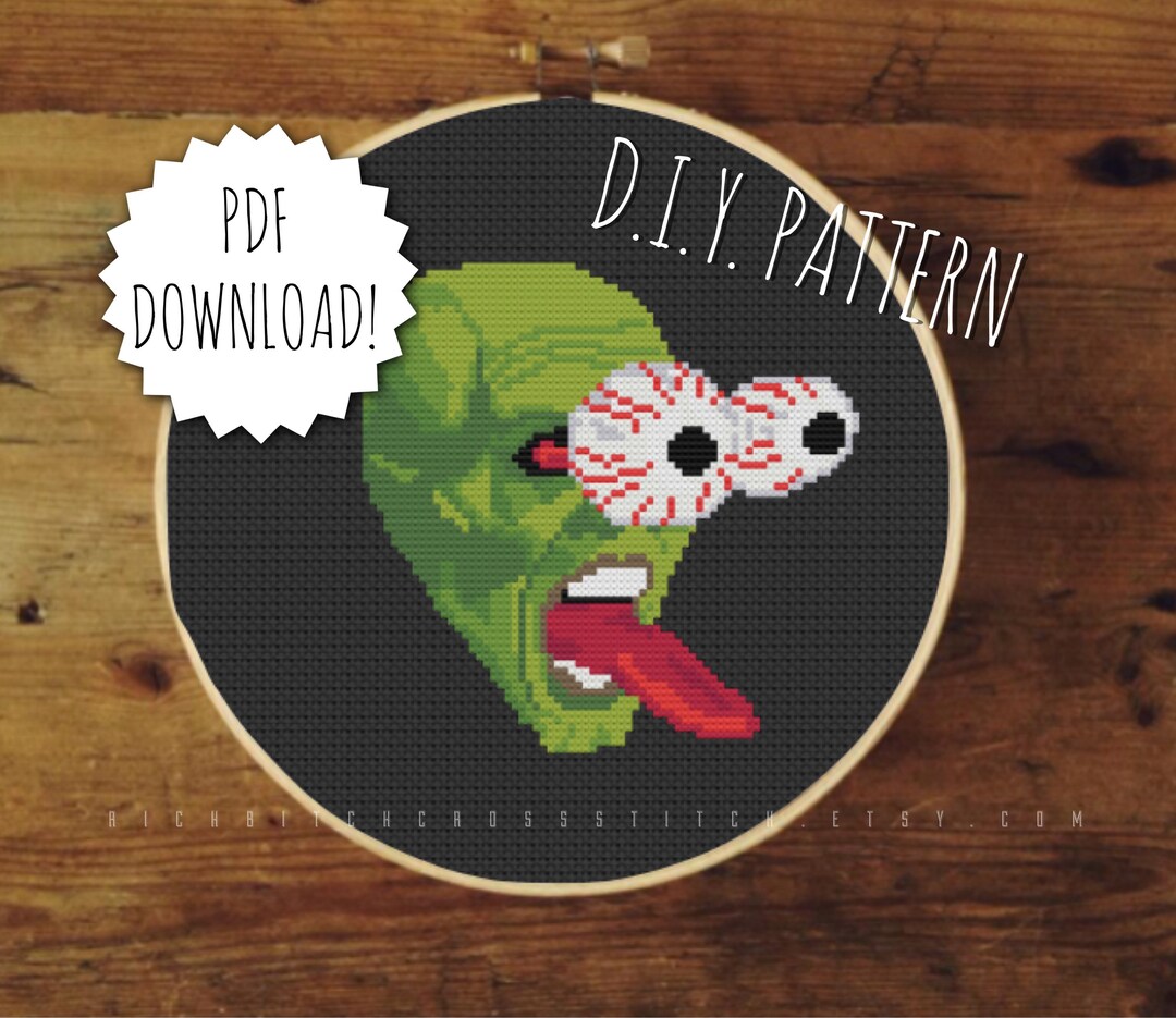 DIY Green Mask Guy Cross Stitch PATTERN. Counted Cross Stitch Pattern ...
