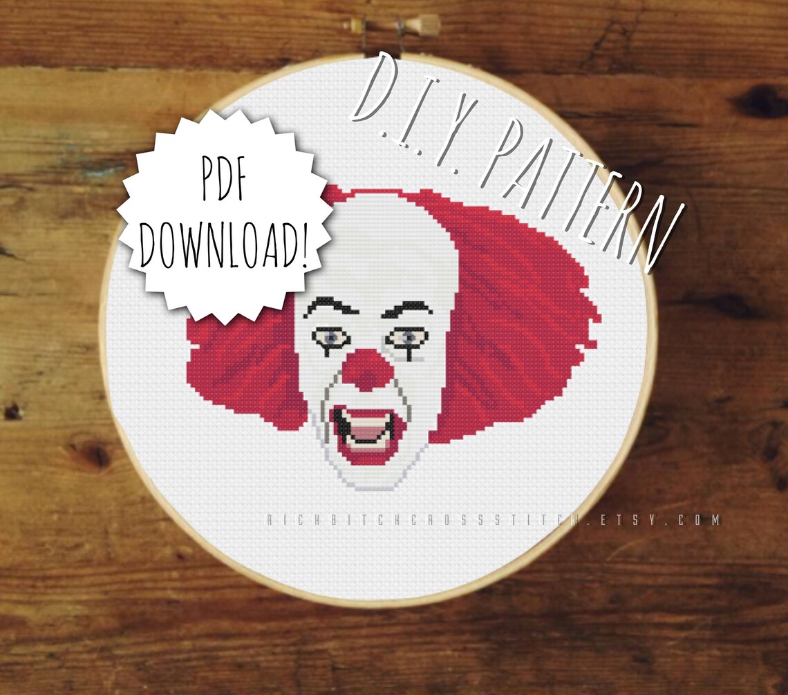 DIY 'original' Scary Clown Cross Stitch PATTERN. | Etsy