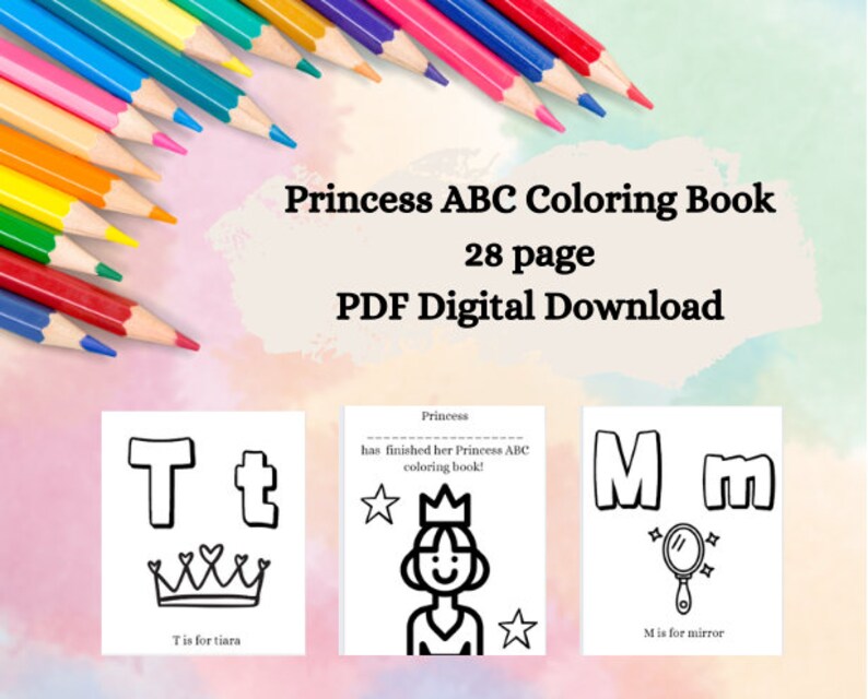 Princess ABC Coloring Book Alphabet Coloring Book - Etsy